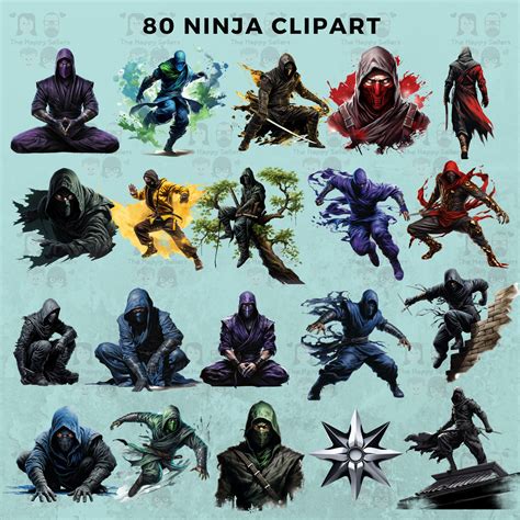 80 Ninja Clipart Pack Instant Download 80 Stealthy Ninja Etsy