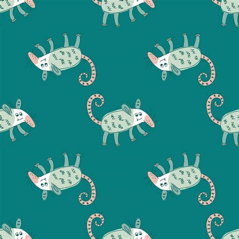 Hand Drawn Kawaii Opossum Seamless Pattern Perfect Print For Tee