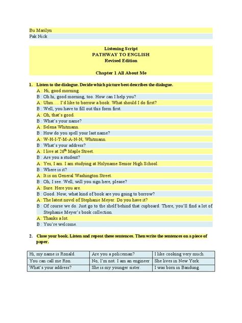 Listening Script Pathway To English Kelas X Pdf