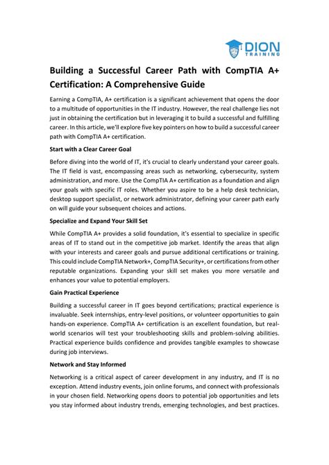 Ppt Building A Successful Career Path With Comptia A Certification A Comprehensive Guide