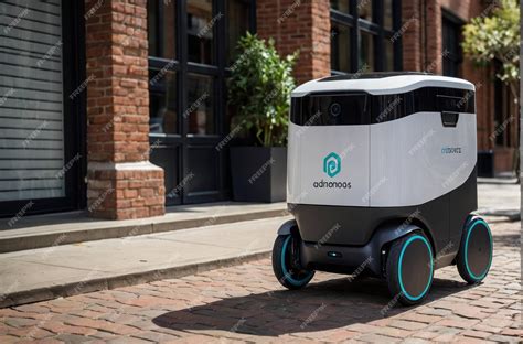 premium photo autonomous delivery robots on city sidewalk
