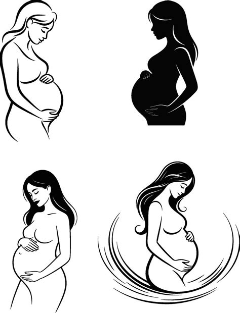 Pregnant Woman Silhouette And Line Art Illustration Set 67605175 Vector
