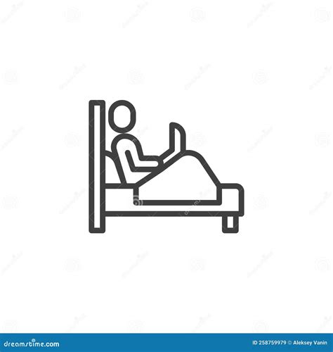 Man With Laptop On Bed Line Icon Stock Vector Illustration Of Business Thin 258759979