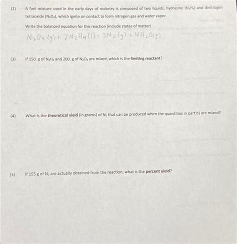 Solved 2 A Fuel Mixture Used In The Early Days Of Rocketry