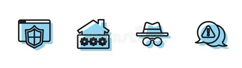 Set Line Incognito Mode Browser With Shield House Password And Exclamation Mark In Triangle