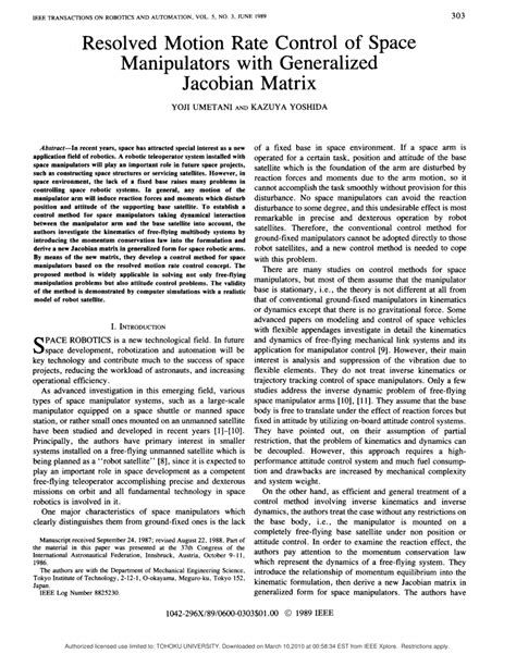 Pdf Resolved Motion Rate Control Of Space Manipulators With
