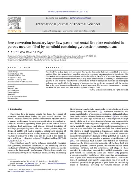 Pdf Free Convection Boundary Layer Flow Past A Horizontal Flat Plate Embedded In A Porous