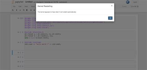 libtorch crashing on xeus cling jupyter notebook c pytorch forums