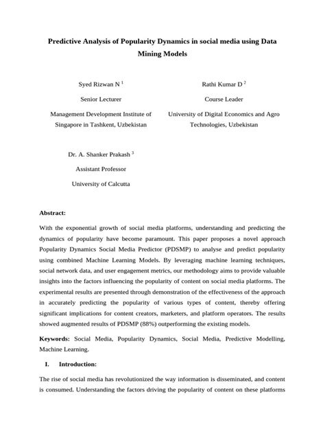 predictive analysis of popularity dynamics in social media using data