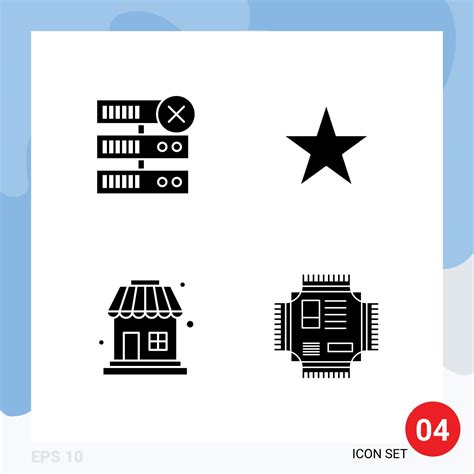 Set Of 4 Vector Solid Glyphs On Grid For Database Chip Bookmark Shop Microchip Editable Vector