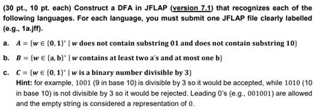 30 pt 10 pt each construct a dfa in jflap