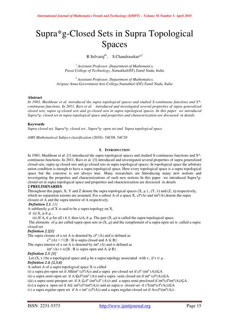 Pdf Suprag Closed Sets In Supra Topological Spaces