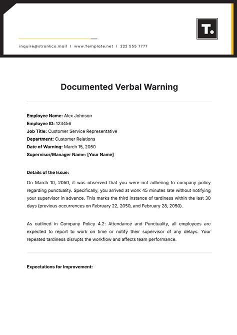 Free Documented Verbal Warning Template To Edit Online