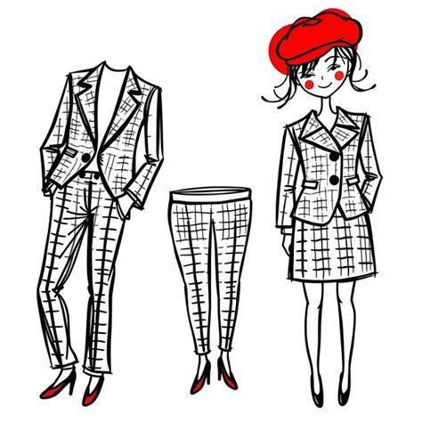 A Drawing Of A Woman And A Suit With A Red Hat Premium AI Generated Image