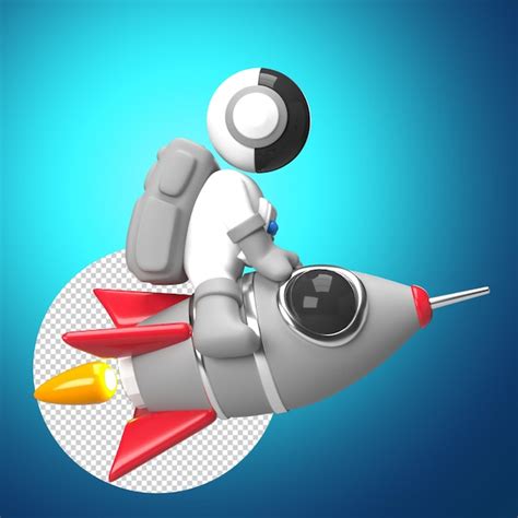 Космонавт летит на ракете в 3d стиле | Премиум PSD Файл
