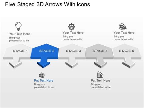 Five Staged D Arrows With Icons Powerpoint Template Slide PowerPoint Presentation Slides