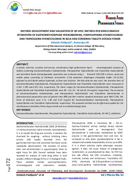 Pdf Available Online Through Method Development And Validation Of Rp Hplc Method For