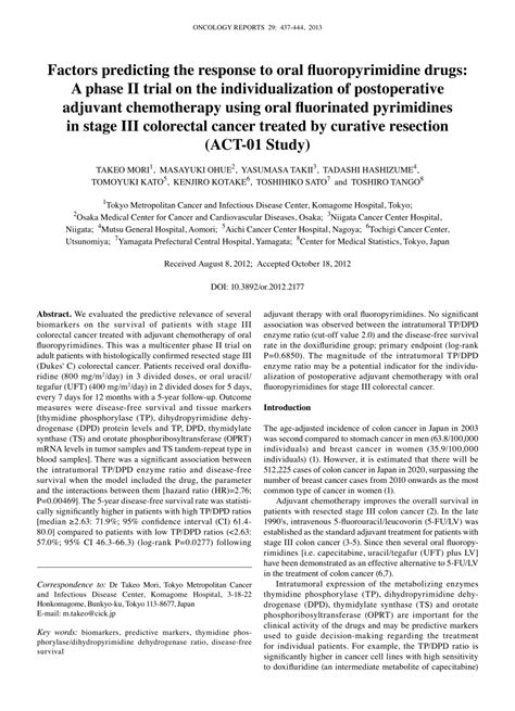 Pdf Factors Predicting The Response To Oral Fluoropyrimidine Drugs A