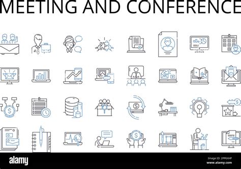 Meeting And Conference Line Icons Collection Assembly Gathering