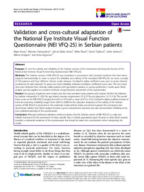 Pdf Validation And Cross Cultural Adaptation Of The National Eye