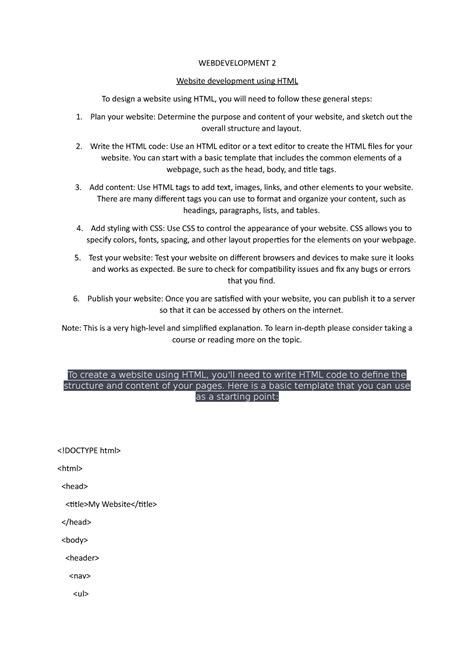 Webdevelopment 2 Website Development Using Html Webdevelopment 2
