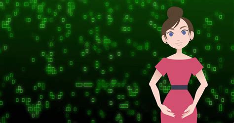 Digital Female Character Amidst Virtual Binary Landscape Free Stock