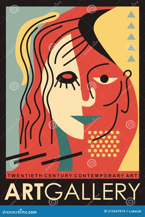 Art Gallery Poster Design With Abstract Woman Portrait Stock Vector