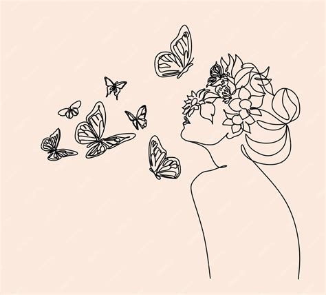 Premium Vector Woman Face With Butterfly Line Art Female Hands With Butterflies Abstract Face