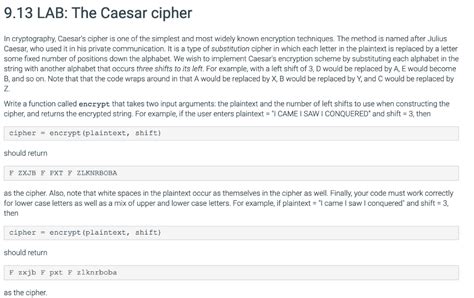 Solved LAB The Caesar Cipher In Cryptography Caesar S Chegg