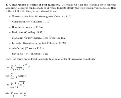 Solved Convergence Of Series Of Real Numbers Determine Chegg