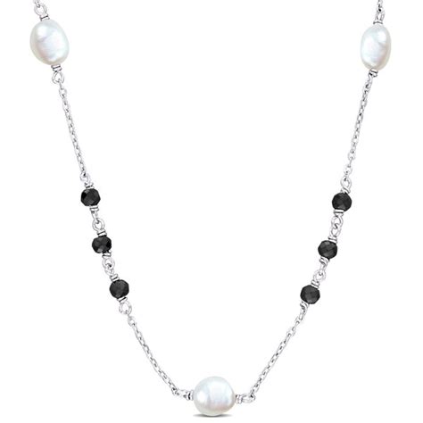 Pearl Jewelry 4ct Tgw Black Moissanite And 4 5 7mm Cultured Freshwater Pearl Curb Link Chain
