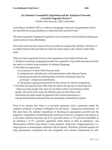 on chomsky s learnability hypothesis a karmik linguistic review pdf
