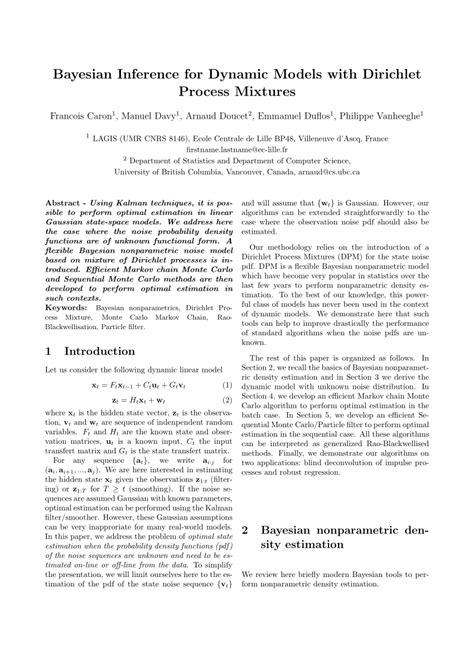 Pdf Bayesian Inference For Dynamic Models With Dirichlet Process Mixtures