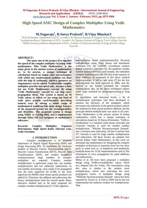 Pdf High Speed Asic Design Of Complex Multiplier Using Vedic · Pdf File · 2013 01 10high Speed