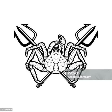 Crab And Two Crossed Tridents Design Element For Emblem Sign Badge