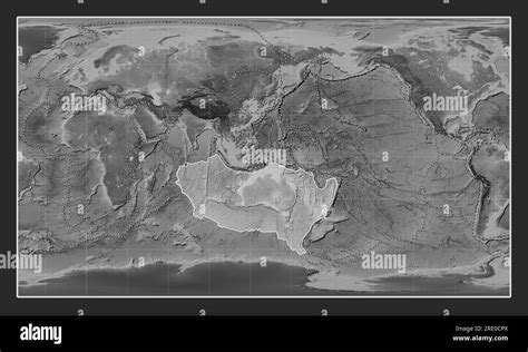 Australian Tectonic Plate On The Grayscale Elevation Map In The Patterson Cylindrical Projection