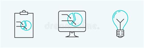 Set Line Light Bulb With Concept Of Idea Clipboard Graph Chart And
