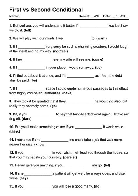 Printable First Vs Second Conditional PDF Worksheets Grammarism