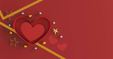 해피 발렌타인 데이 컨셉 빨간 배경에 하트 모양 선물 상자 텍스트 공간을 사용할 수 있습니다 플랫 레이 맨 위 보기입니다 3d 일러스트레이션 개념에 대한 스톡 사진 및 기타