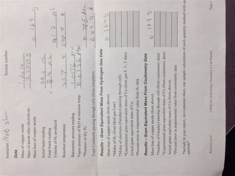 Solved Mass Of Copper Anode Mass Of Anode After Electrolysis