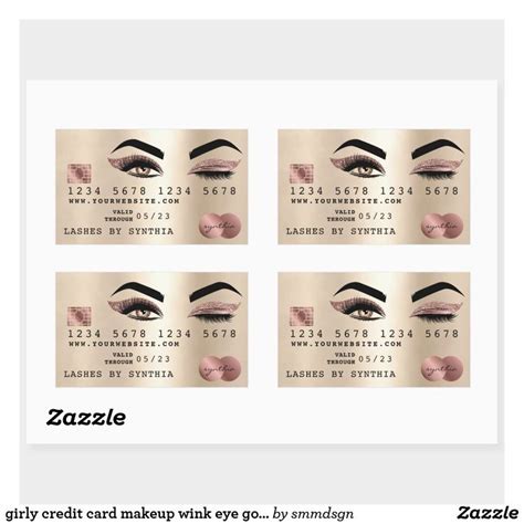 Girly Credit Card Makeup Wink Eye Gold Rose Gold Rectangular Sticker