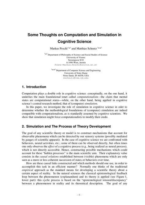 Pdf Some Thoughts On Computation And Simulation In Cognitive Science