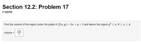 solved section 12 2 problem 17 1 point find the volume of