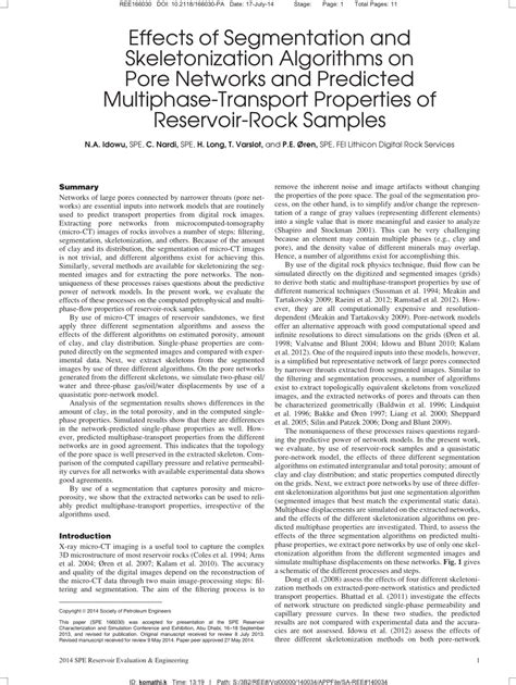 pdf effects of segmentation and skeletonization algorithms on pore