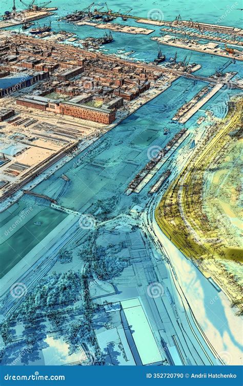 3d Lidar Gis Map Of An Urban Waterfront Showing Elevation Docks And