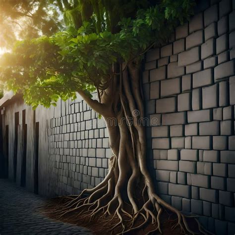 Large Tree With Exposed Roots Ai Generated Image Stock Illustration