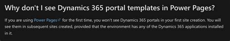 Power Pages Dynamics 365 Templates Missing