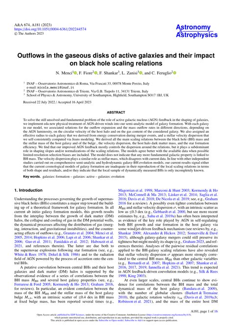 Pdf Outflows In The Gaseous Disks Of Active Galaxies And Their Impact On Black Hole Scaling