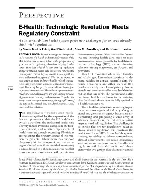E Health Technologic Revolution Meets Regulatory Constraint Fill Out