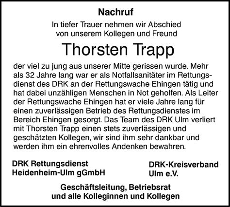 Traueranzeigen Von Thorsten Trapp Südwest Presse Trauer